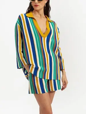 La DoubleJ Bay Striped Polo Jumper - Green