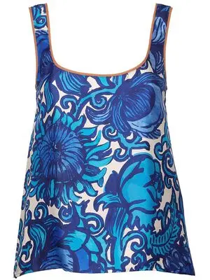 La DoubleJ La DoubleJ Floral-Print Silk Top Blue