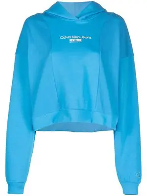 Calvin Klein Logo-print Cropped Hoodie - Blue