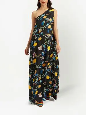 La DoubleJ One-shoulder Graphic Print Maxi Dress - Black