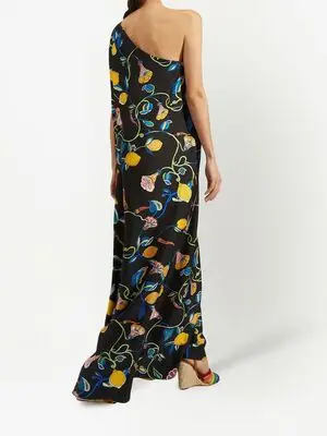 La DoubleJ One-shoulder Graphic Print Maxi Dress - Black