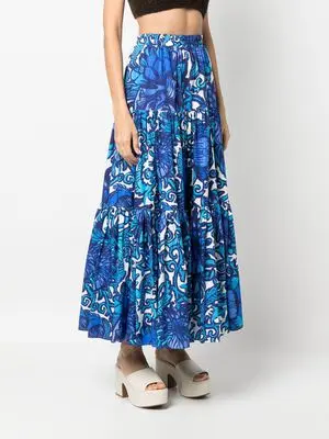 La DoubleJ Graphic-print Tiered Skirt