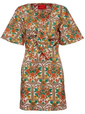 La DoubleJ Peek-a-boo Floral-print Short Dress - Neutrals