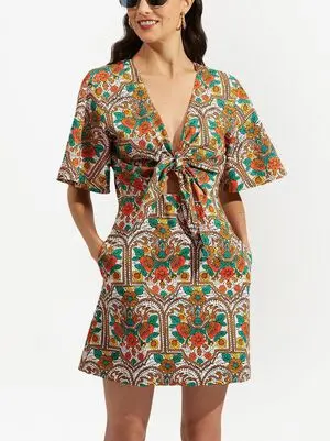 La DoubleJ Peek-a-boo Floral-print Short Dress - Neutrals