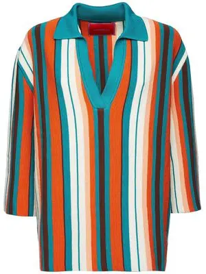 La DoubleJ Bay Striped Polo Jumper - Red
