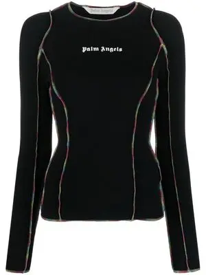 Palm Angels Rainbow Stitch Long-sleeve Ribbed T-shirt - Black