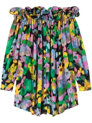 AZ FACTORY X Lutz Huelle Theodora Floral-print Off-shoulder Dress - Blue
