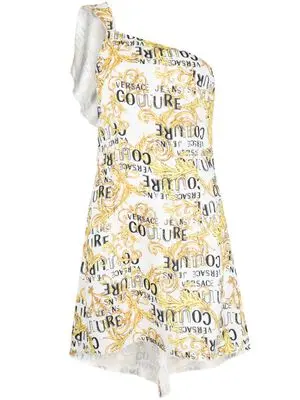 Versace Logo-print One-shoulder Dress