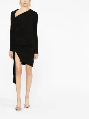 Off-White Asymmetric Ruched Minidress - Black
