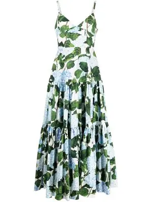 Oscar De La Renta Floral-print Tiered Maxi Dress - Blue