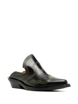 GANNI Embroidered Western Mules - Black
