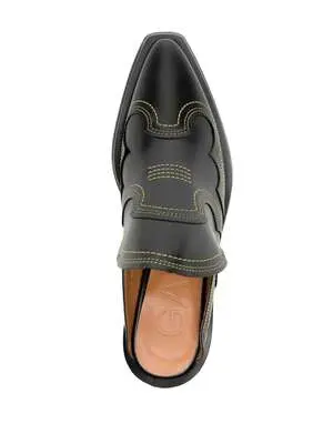 GANNI Embroidered Western Mules - Black