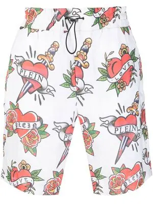 Philipp Plein Love Linen Shorts - White