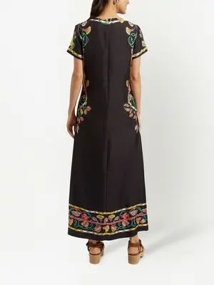 La DoubleJ Graphic-print Silk Midi Dress - Black