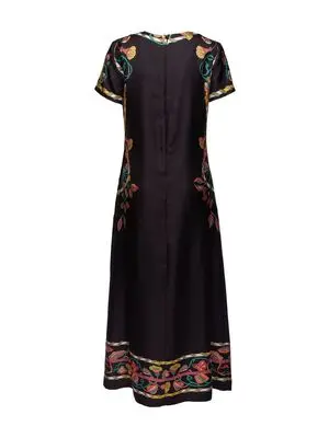 La DoubleJ Graphic-print Silk Midi Dress - Black