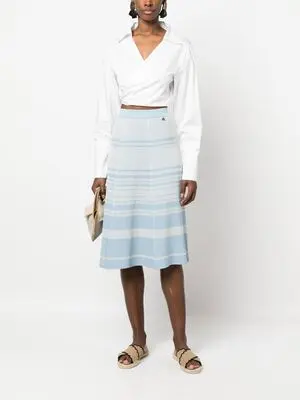 Elisabetta Franchi Striped Ribbed Midi Skirt - Blue