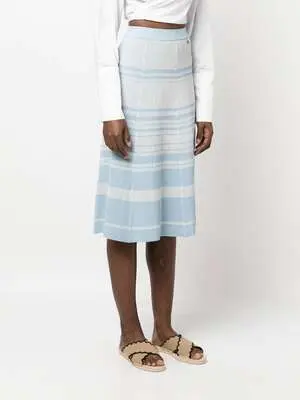 Elisabetta Franchi Striped Ribbed Midi Skirt - Blue