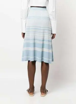 Elisabetta Franchi Striped Ribbed Midi Skirt - Blue
