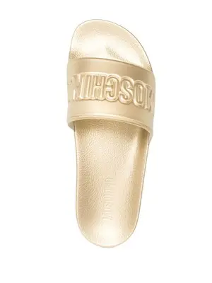 Moschino Embossed Logo Slides - Gold