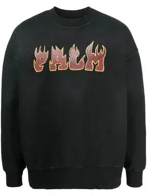 Palm Angels Logo Flames Cotton Sweatshirt