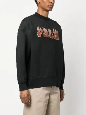 Palm Angels Logo Flames Cotton Sweatshirt