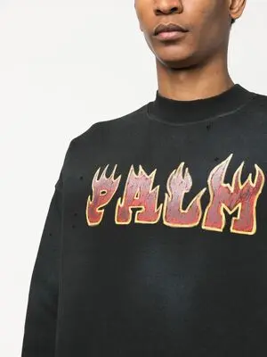 Palm Angels Logo Flames Cotton Sweatshirt