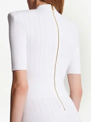 Balmain Knitted Mini Dress With Gold-tone Buttons - White