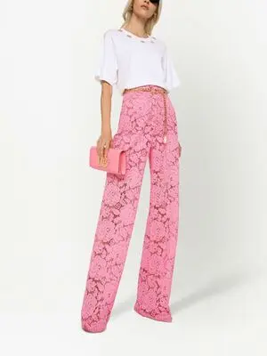 Dolce & Gabbana Floral-lace Flared Trousers - Pink