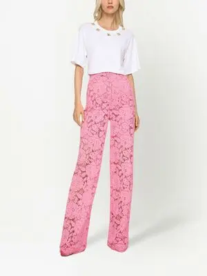 Dolce & Gabbana Floral-lace Flared Trousers - Pink