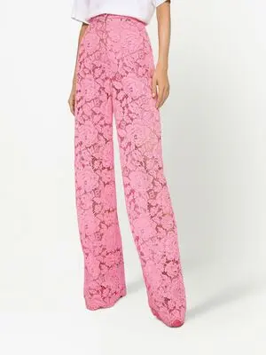 Dolce & Gabbana Floral-lace Flared Trousers - Pink