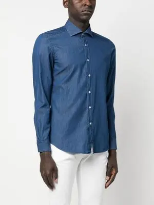 FAY Slim-fit Denim Cotton Shirt - Blue