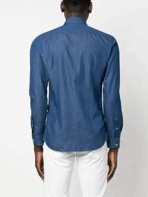 FAY Slim-fit Denim Cotton Shirt - Blue