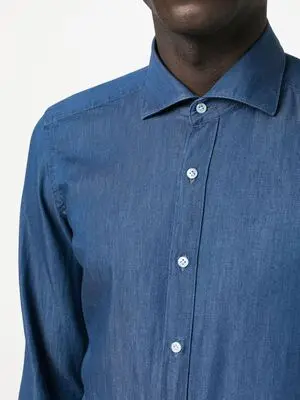 FAY Slim-fit Denim Cotton Shirt - Blue