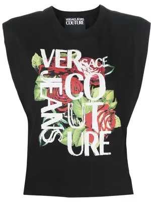 Versace Cotton Logo Print Sleeveless T-shirt