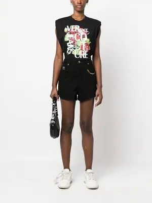 Versace Cotton Logo Print Sleeveless T-shirt