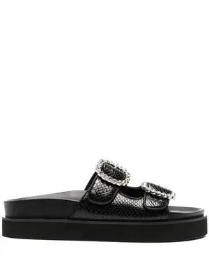 Maje Embellished Snakeskin Effect Leather Sandals - Black