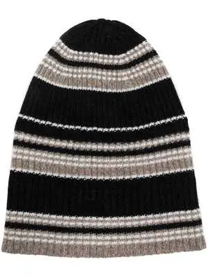 BARRIE Cashmere Striped Beanie - Black