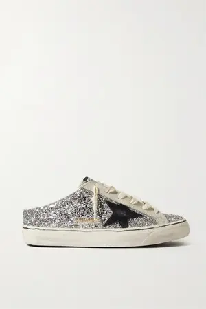 GOLDEN GOOSE Super-star Sabot Distressed Glittered Slip-on Sneakers - Silver