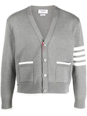 Thom Browne 4-bar Stripe Cotton Cardigan - Grey