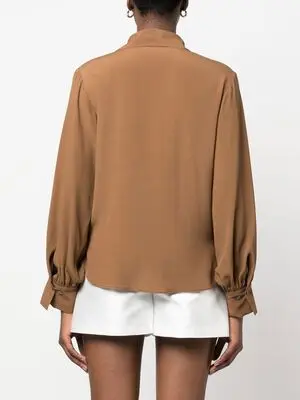 BLANCA VITA V-neck Draped Blouse - Brown