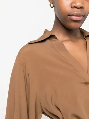 BLANCA VITA V-neck Draped Blouse - Brown