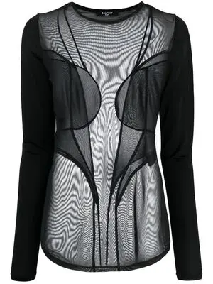 Balmain Panelled Semi-sheer Top