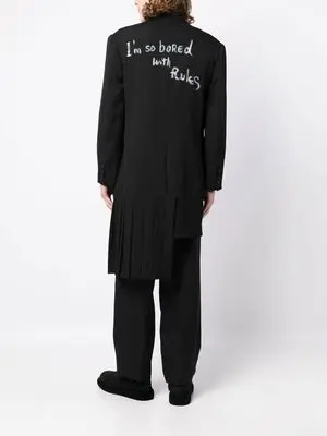 Yohji Yamamoto Slogan-print Single-breasted Coat