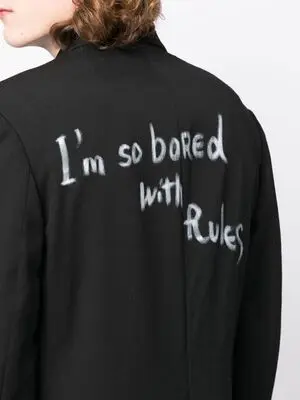 Yohji Yamamoto Slogan-print Single-breasted Coat