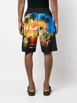 Dolce & Gabbana Palm Tree-print Cotton Shorts - Blue