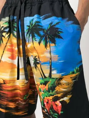 Dolce & Gabbana Palm Tree-print Cotton Shorts - Blue