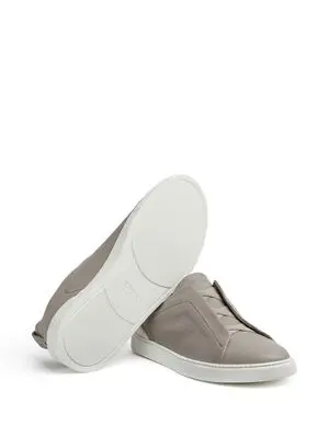 Zegna Secondskin Triple Stitch Leather Sneakers - Grey