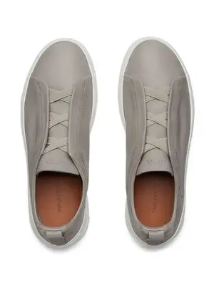 Zegna Secondskin Triple Stitch Leather Sneakers - Grey
