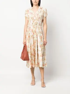 Vince Floral-print Plissé Midi Dress