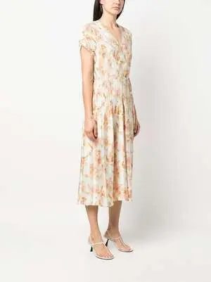 Vince Floral-print Plissé Midi Dress